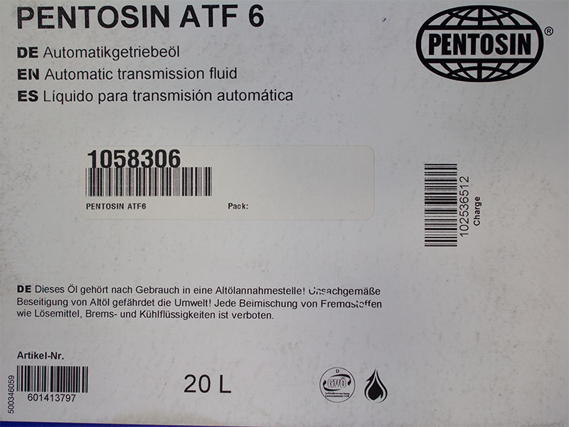 Pentosin 1058219 ATF, Automatic Transmission Fluid; ATF-6; 20Liter; Pentosin renamed their ATF1 ...