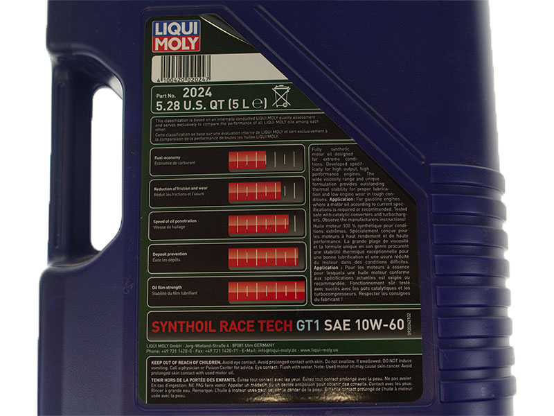 Liqui Moly Synthoil Race Tech GT1 2024 Engine Oil; 10W-60 Synthetic; 5 ...