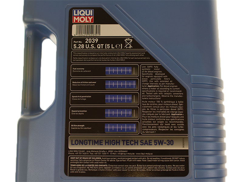Liqui Moly Longtime High Tech 2039 Engine Oil; 5W-30 Synthetic; 5 Liter ...