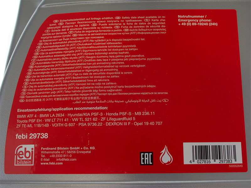 Febi 29738 ATF, Automatic Transmission Fluid; 5 Liter - Audi, BMW, VW ...