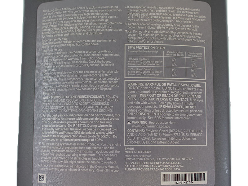 Genuine BMW Antifreeze/Coolant 82141467704 BMW X5 328i X3 E46 325i M3 ...