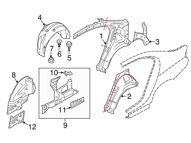 Genuine BMW 41217240547 Wheel Housing Side Panel Brace; Left - BMW