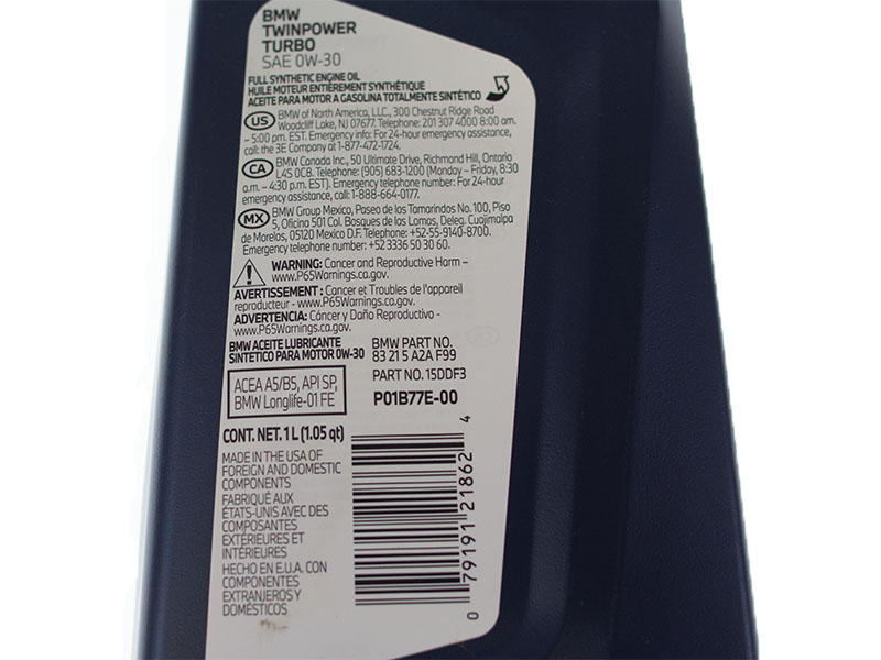 Genuine BMW Twin Power Turbo 83212365950 Engine Oil; 0W-30 Synthetic; 1 ...