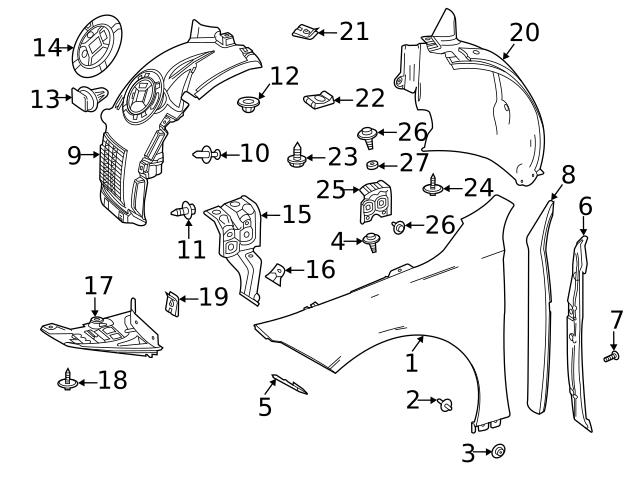 Genuine Mercedes 1188804300 Fender Bracket; Front Left - Mercedes