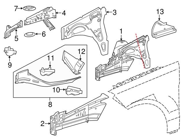 Genuine Mercedes 1646200531 Fender Rail Bracket; Front Left - Mercedes
