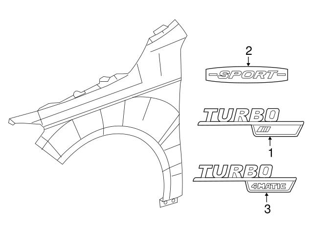 Genuine Mercedes 1768173300 Fender Emblem; Front Right - Mercedes