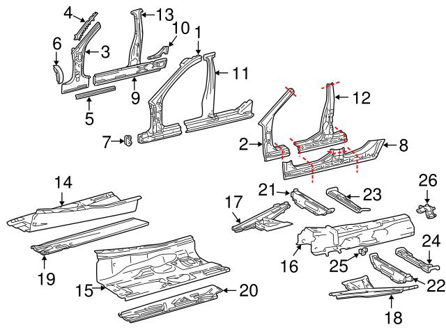 Genuine Mercedes 2036370424 B Pillar & Rocker Panel; Right - Mercedes