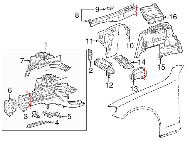 Genuine Mercedes 2056260314 Frame Side Member Bracket; Left Front ...