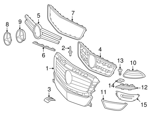 Genuine Mercedes 2188851323 Bumper Cover Grille; Front Center - Mercedes