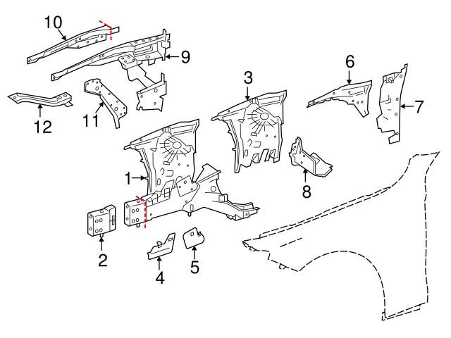 Genuine Mercedes 2226261931 Fender Apron Bracket; Left, Front Left ...