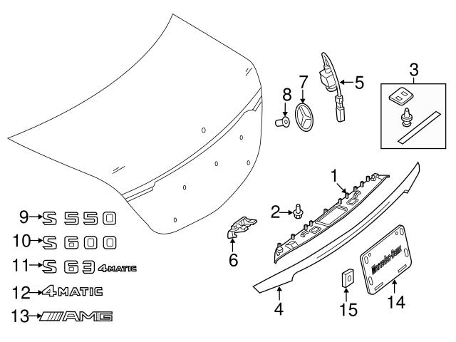 Genuine Mercedes 2228170415 Deck Lid Emblem; Rear - Mercedes