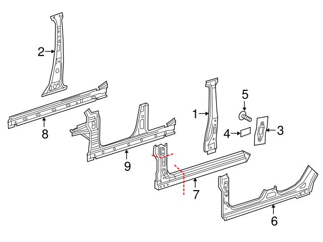 Genuine Mercedes 2466300300 Rocker Panel Reinforcement; Left