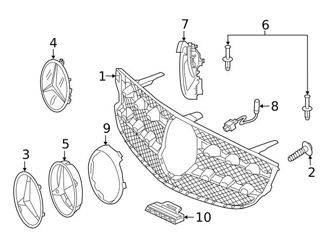 Genuine Mercedes 2538885500 Grille; Front Upper - Mercedes