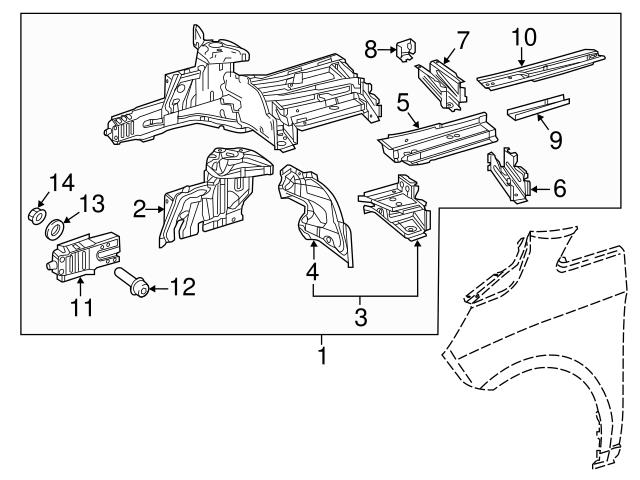 Genuine Mercedes 4476200987 Frame Rail End; Front Right - Mercedes