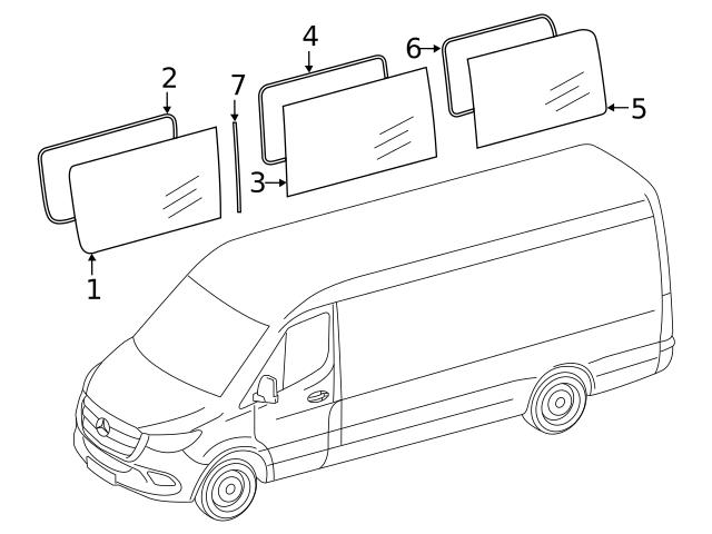 Genuine Mercedes 9066730200 Side Panel Glass; Left - Mercedes