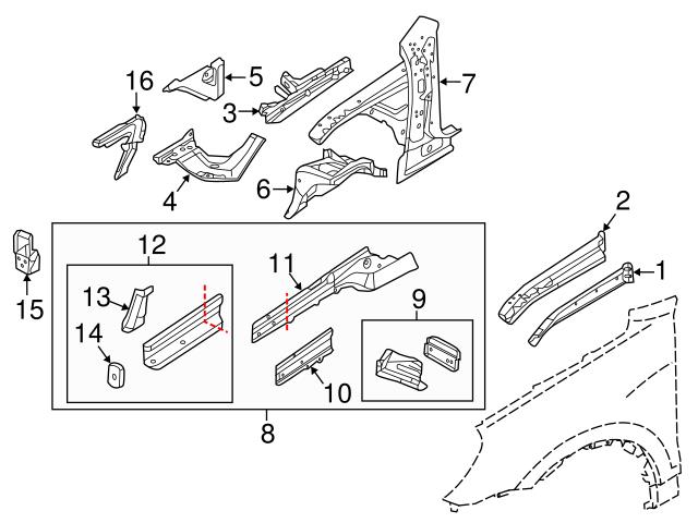 Genuine Porsche 95850269400GRV Frame Side Member Reinforcement; Right ...