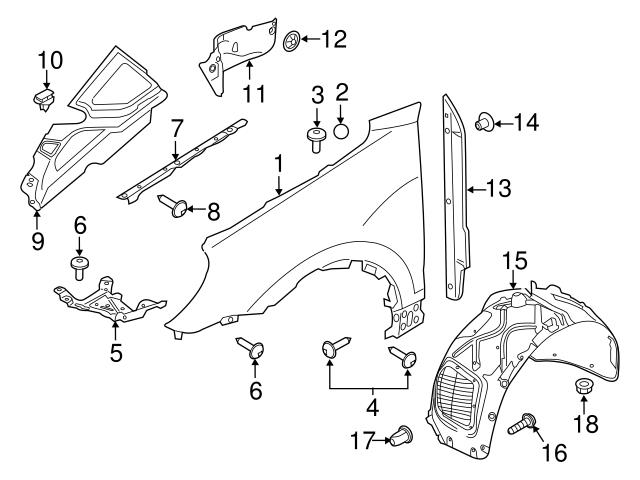 Genuine Porsche 95850351900GRV Fender Bracket; Left - Porsche