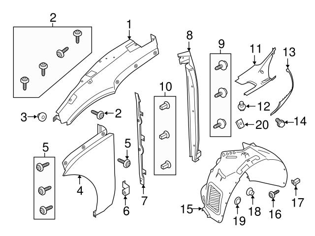 Genuine Porsche 95B809574CYGRV Fender Extension Panel Bracket; Right ...
