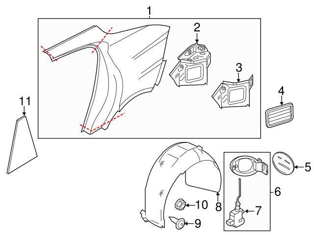Genuine Porsche 97050419410 Fuel Filler Housing; Right - Porsche ...