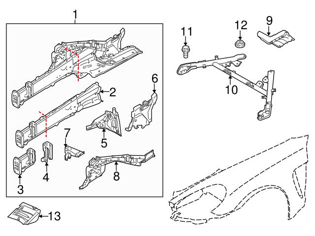 Genuine Porsche 97050435505GRV Fender Rail Bracket; Front Left - Porsche