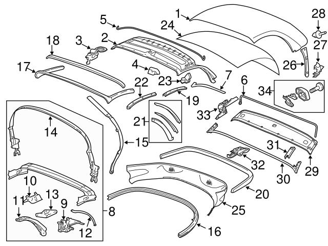 Genuine Porsche 98756191500 Convertible Top Cable; Left Rear, Right ...