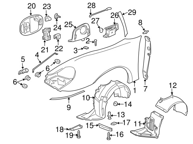 Genuine Porsche 99650412400 Fender Liner; Front Right; Front Section ...