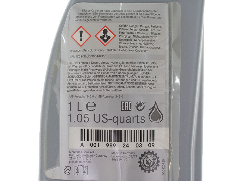 Genuine Mercedes Q1320001 Power Steering Fluid; Synthetic; 1 Liter ...