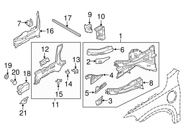 Genuine Volvo 31395863 Frame Side Member Bracket; Right Lower, Right ...