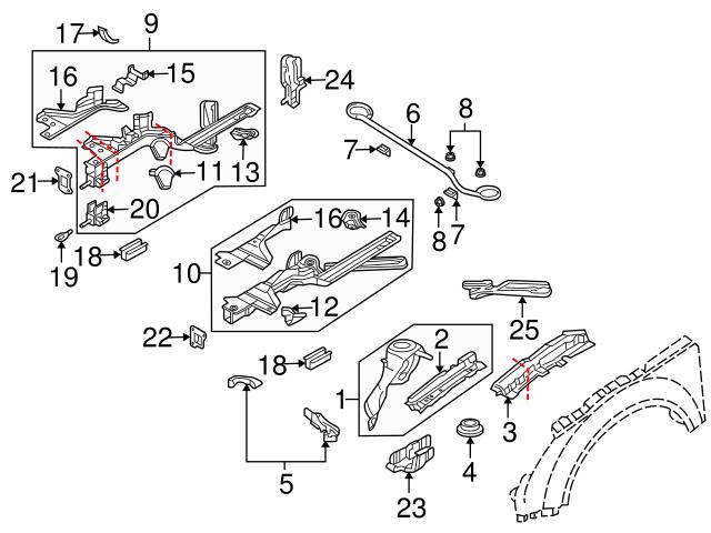 Genuine VW/Audi 1J0803127C Suspension Subframe Reinforcement Bracket ...