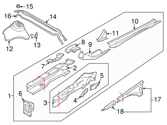 Genuine VW/Audi 5Q0803209 Frame Side Member Reinforcement; Left - Audi ...