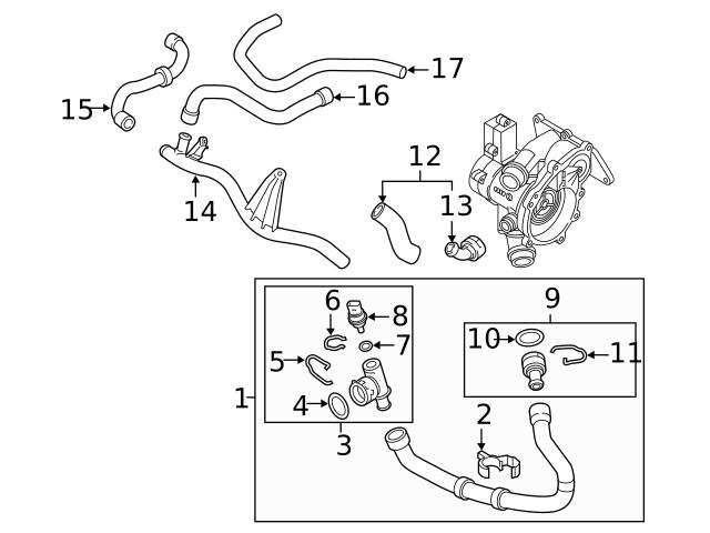 VW Tiguan Radiator Hose Parts - Febi, Genuine VW/Audi