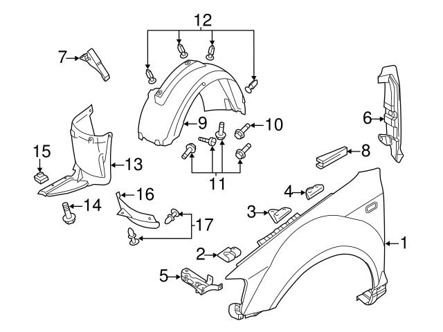 Genuine VW/Audi 8P0821135B Fender Bracket; Front Left - Audi ...