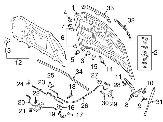 Genuine VW/Audi 8W0098615A Hood Panel Hardware Kit - Audi | 8W0098615 ...