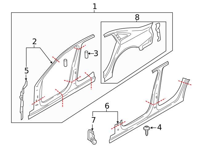 Genuine VW/Audi 8W5809848 B Pillar & Rocker Panel; Right - Audi ...
